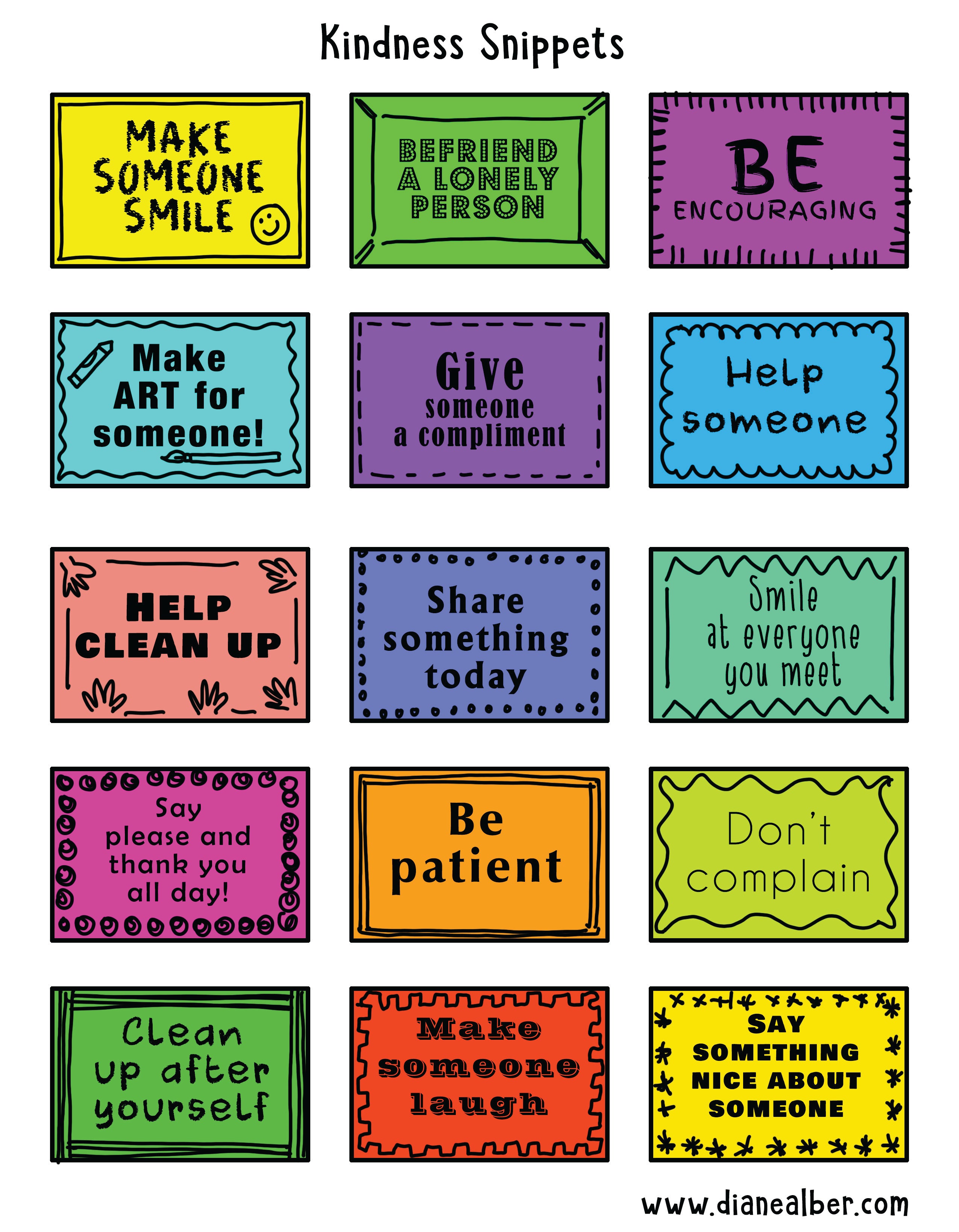 Kindness Snippet Jar-Download Activity Printable – Diane Alber