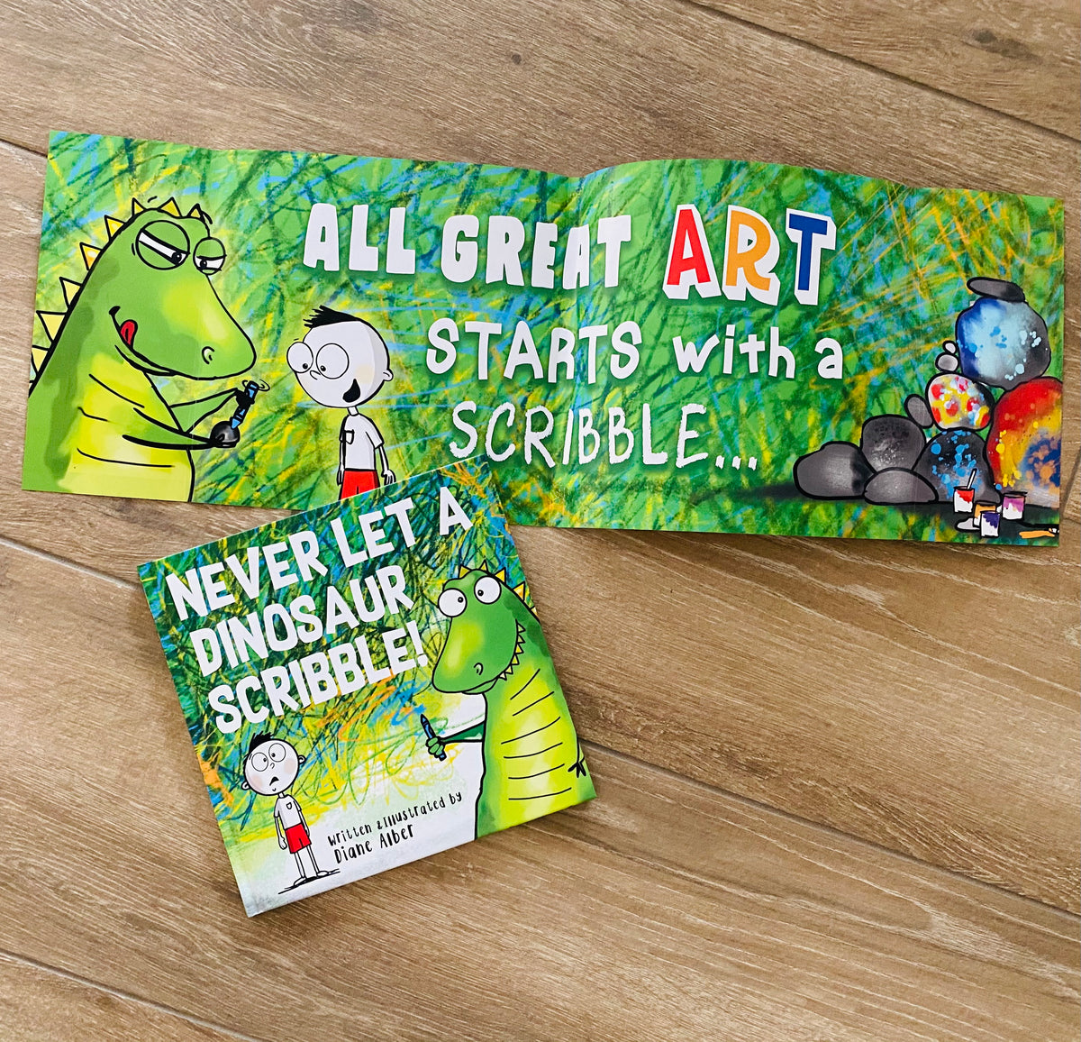 Never Let A Dinosaur Hardcover Book and Coloring Book bundle – Diane Alber